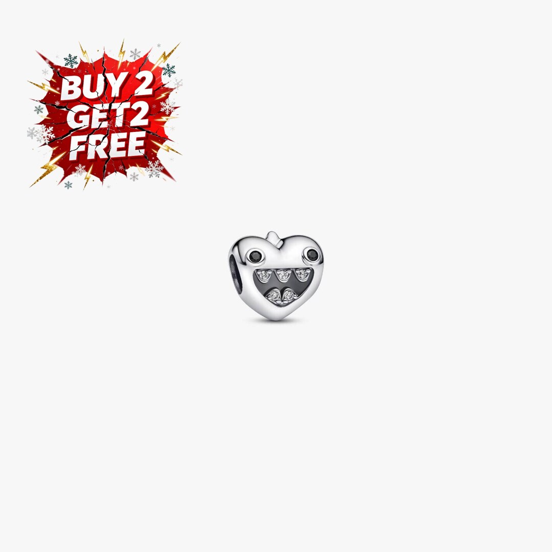 Pandora Style Funny Heart Monster Charm, Cute Smiling Bead, European ...