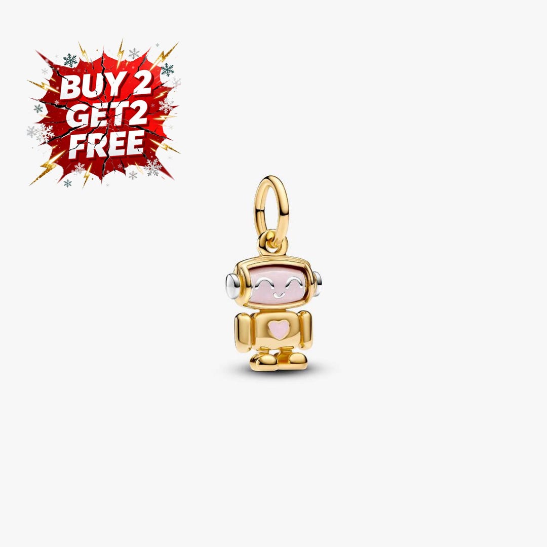 Gold Robot Charm for Bracelet or Necklace, Cute Heart Robot Pendant ...