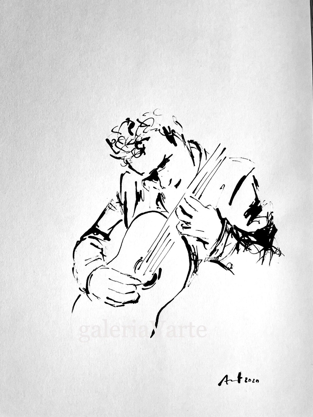Original Ink Drawing Guitar Player - Etsy
