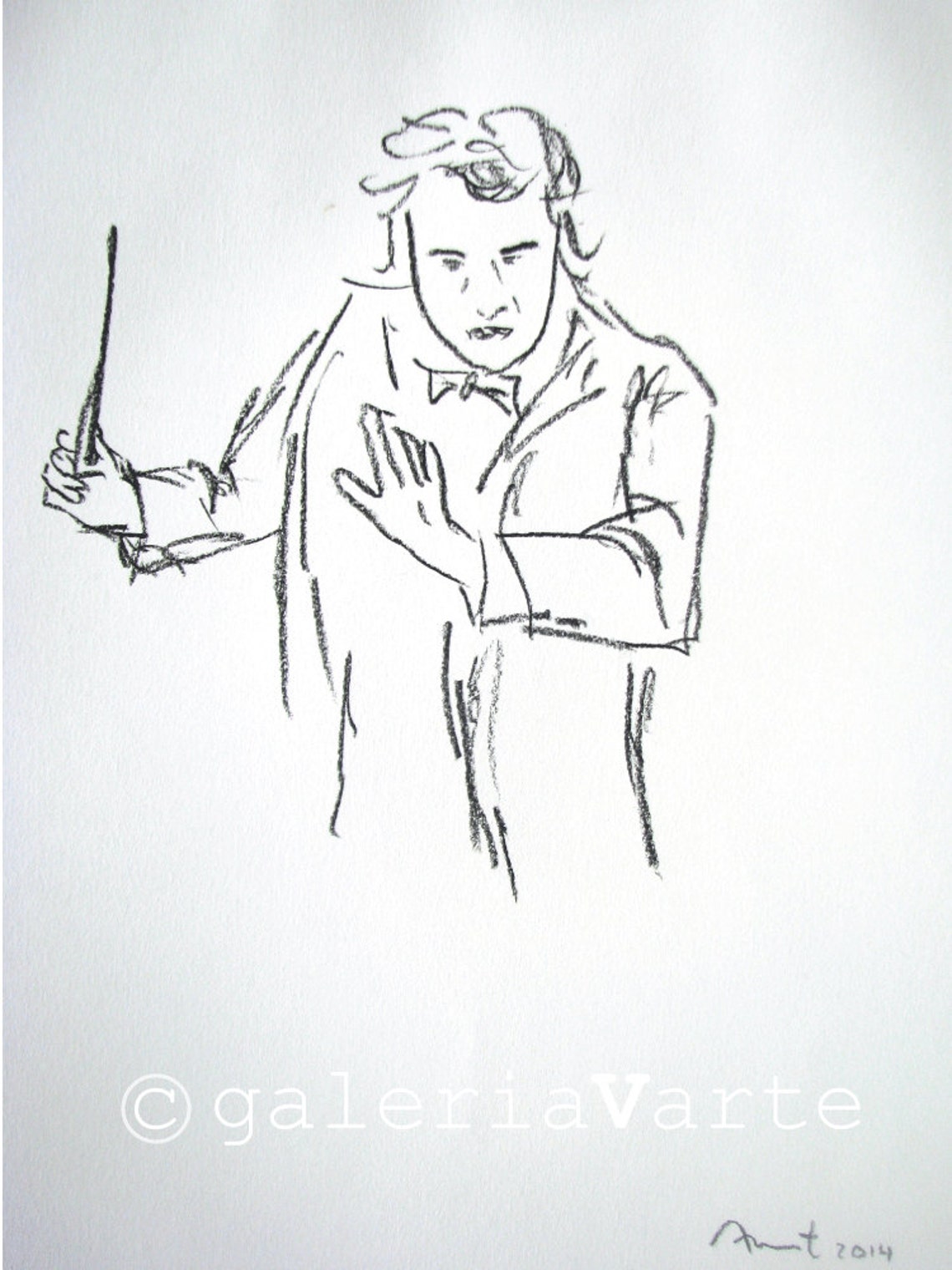 Original Charcoal Drawing Conductor Music Europeanstreetteam - Etsy