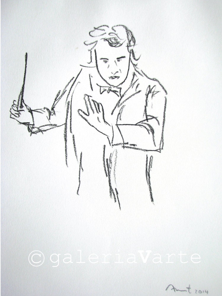 Original Charcoal Drawing Conductor Music - Etsy