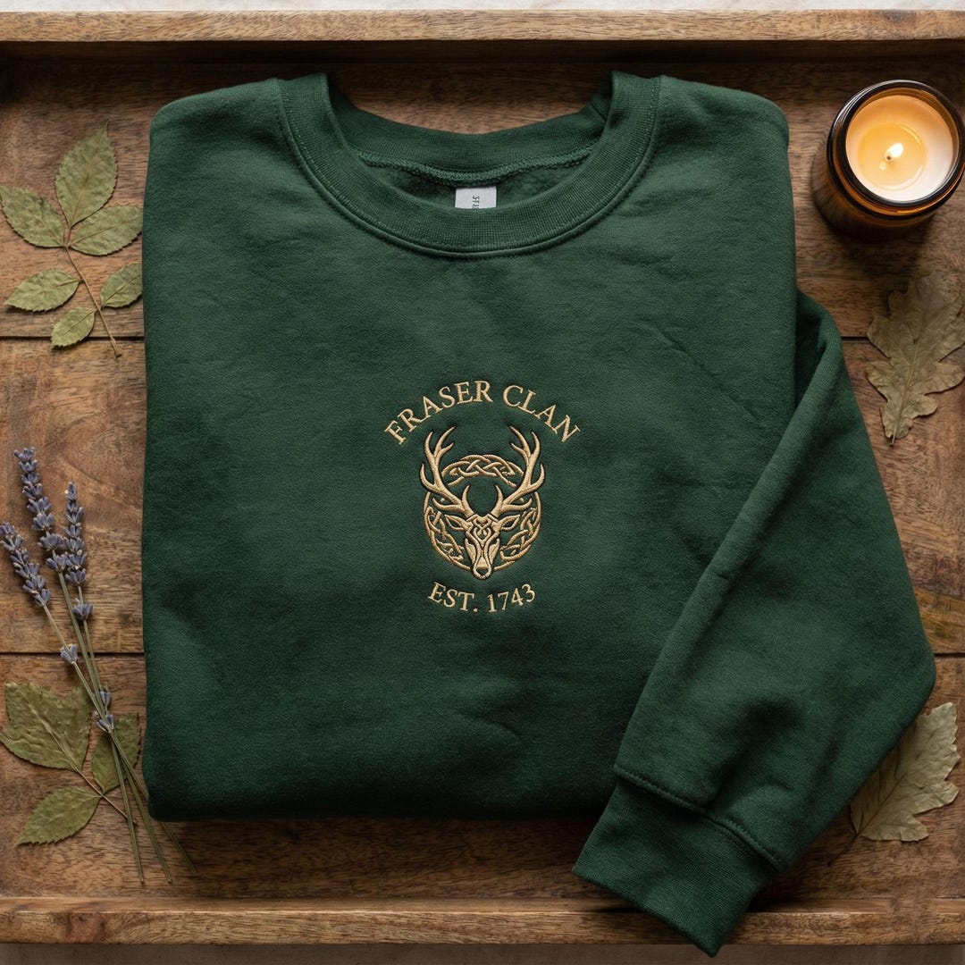 Fraser Clan Embroidered Sweatshirt, Scottish Stag Antlers Celtic Knot ...