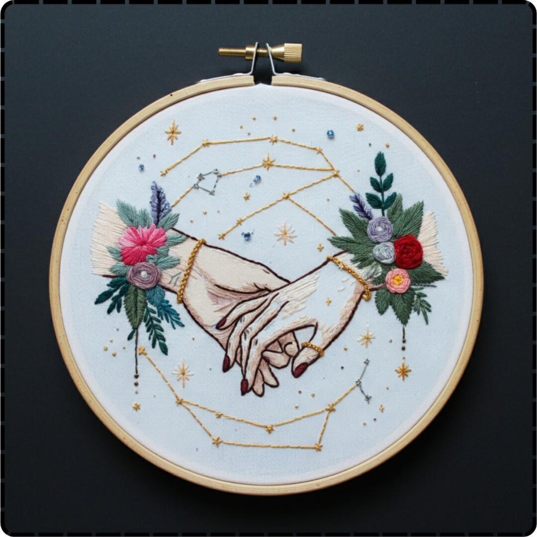 Celestial Handshake Embroidery Pattern, Celestial Hand Embroidery ...