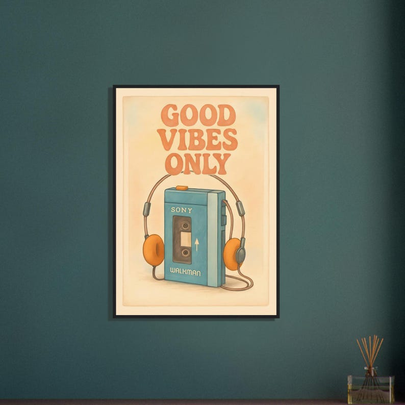 Good Vibes Only Walkman Poster | Retro 80s Sony Headphones Print ...