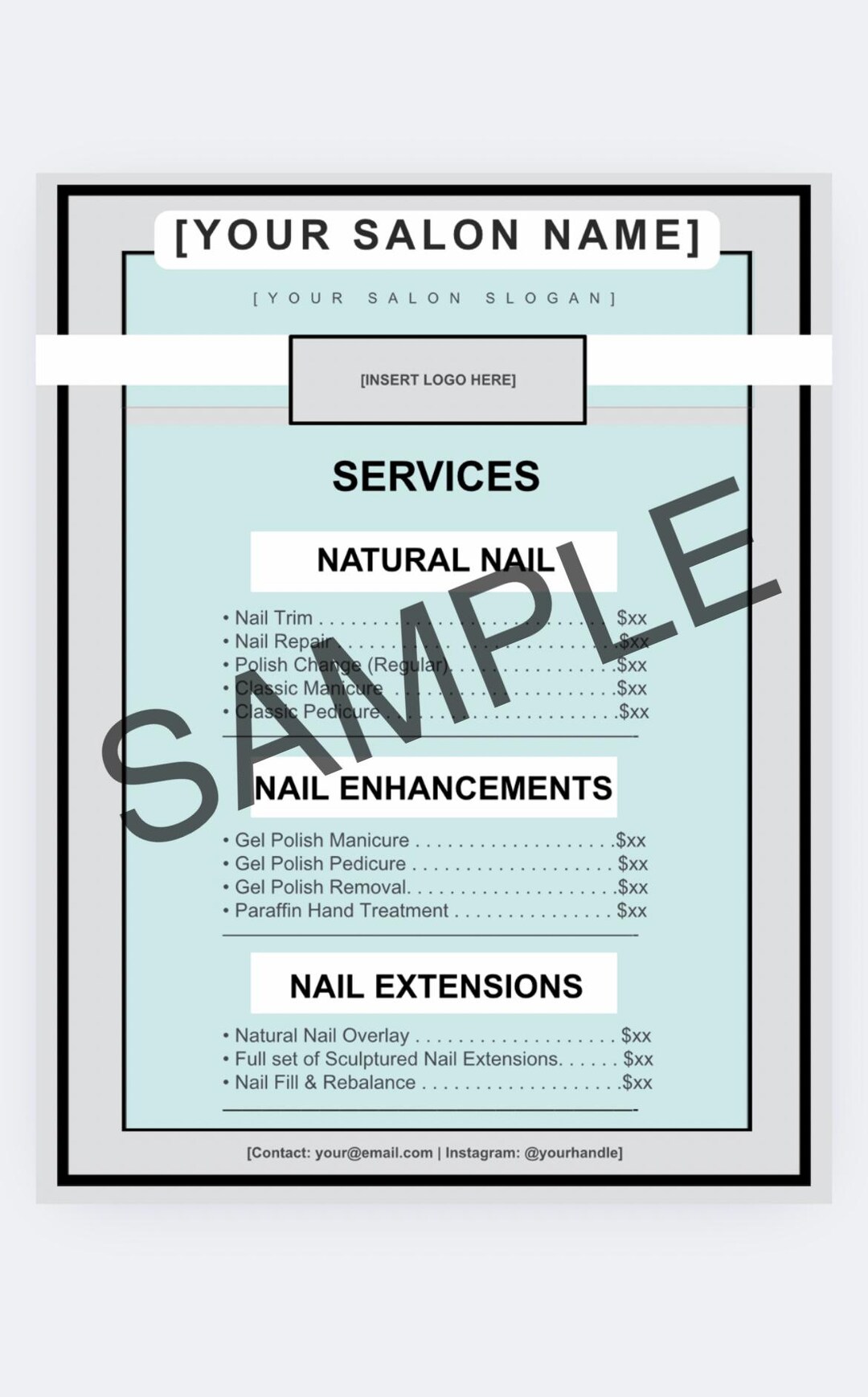 Nail Salon Service Menu Template | Editable Nail Tech Service Menu ...