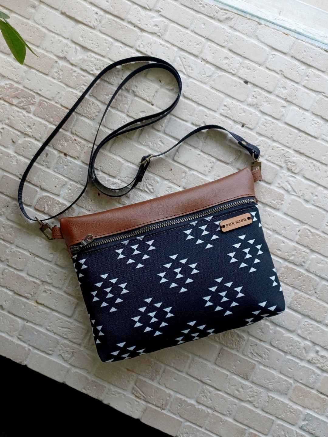 Leather Crossbody, Black Aztec Purse, Handbag, Shoulder Bag, Fannypack ...