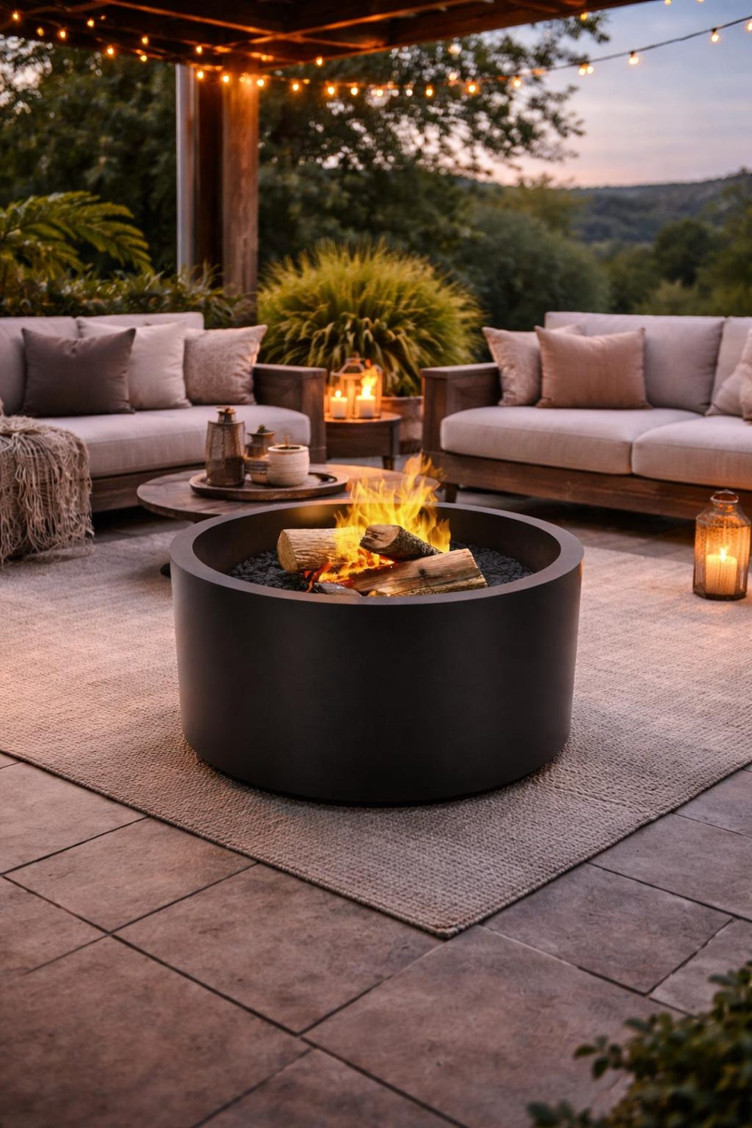 Steel Fire Pit With Grill, Cast Iron Base, Double Wall Insulated ...