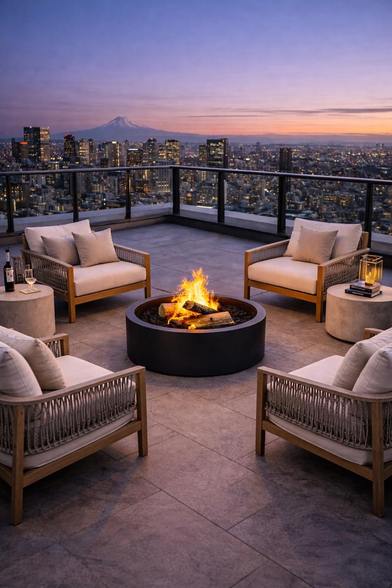 Steel Fire Pit With Grill, Cast Iron Base, Double Wall Insulated ...