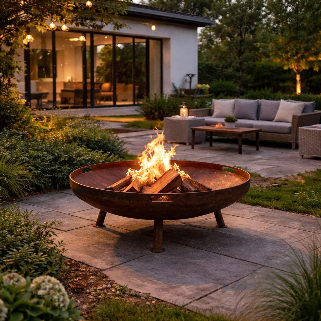 Luxury Outdoor Fire Pit Bowl, Heavy Steel Garden Fire Pit, Rustic Hotel ...