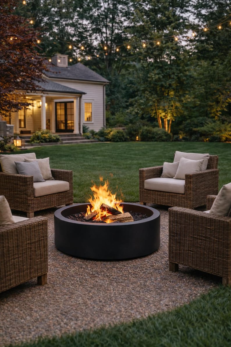 Steel Fire Pit With Grill, Cast Iron Base, Double Wall Insulated ...