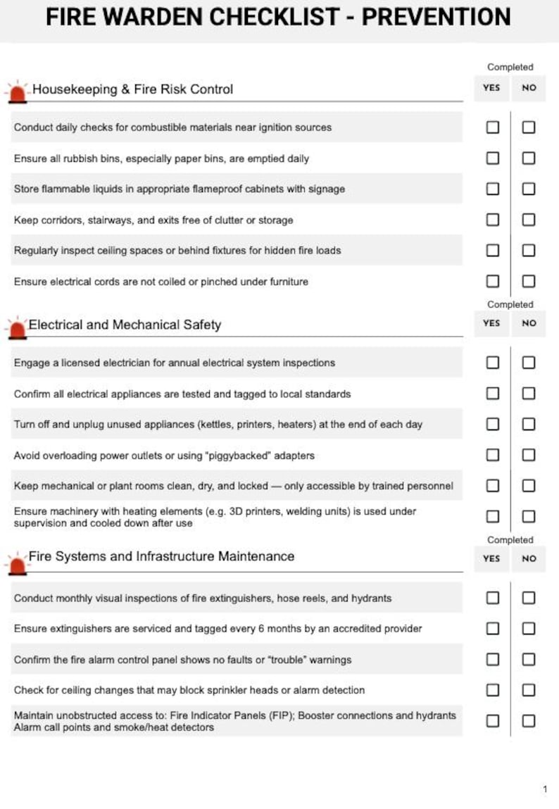 Fire Warden Master Checklist | Emergency Safety Plan | Google Sheets ...