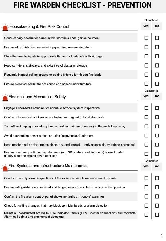 Fire Warden Master Checklist | Emergency Safety Plan | Google Sheets ...