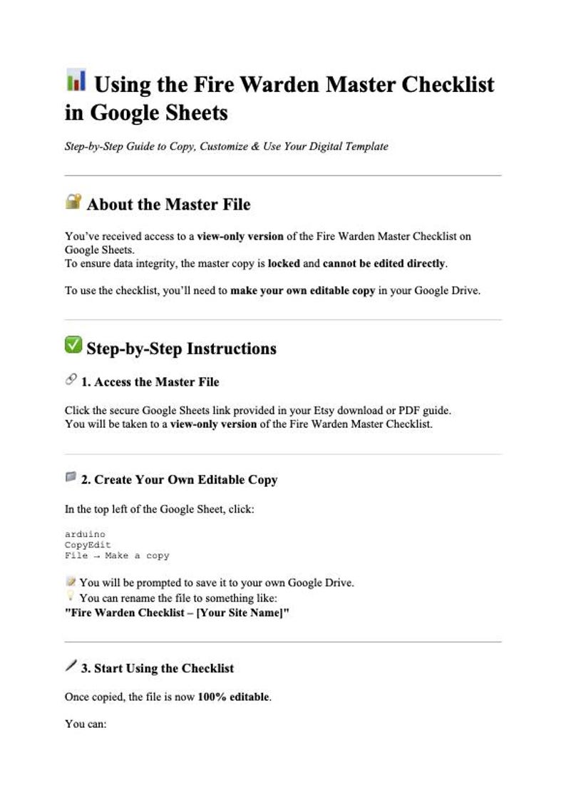 Fire Warden Master Checklist | Emergency Safety Plan | Google Sheets ...