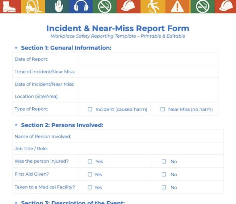 Incident Near-miss Report Form: Editable Safety Guide (printable Google ...