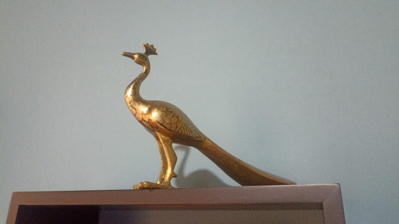 Brass Peacock Figurine – Vintage Decorative Sculpture – Handmade Golden ...