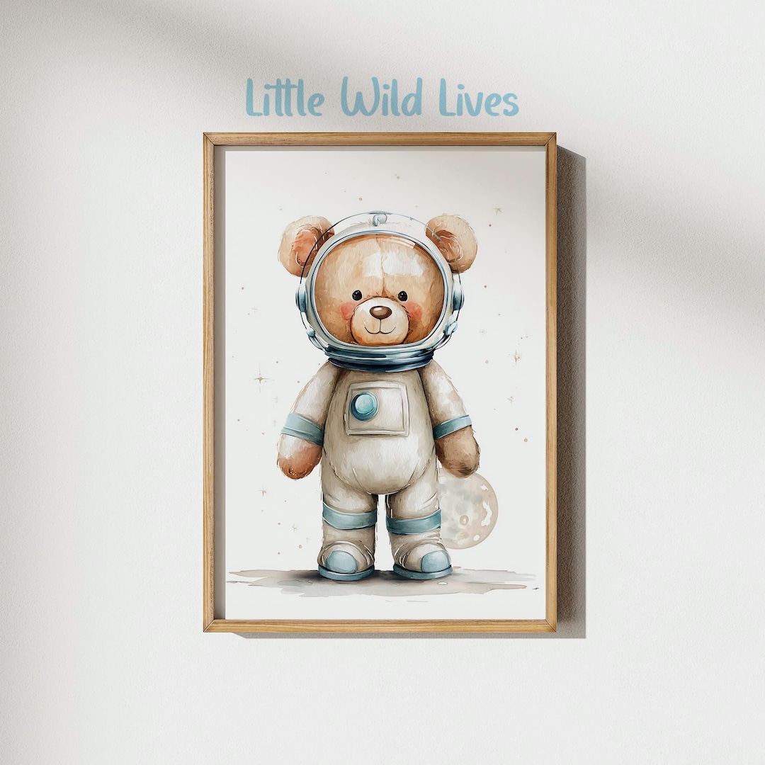 Astronaut Teddy Bear Nursery Art, Space Bear Print, Galaxy Adventure ...
