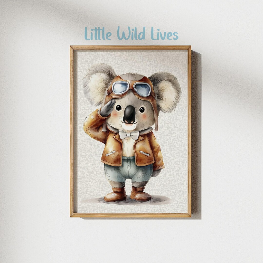Adorable Pilot Koala With Aviation Goggles, Adventure Nursery Wall Art ...