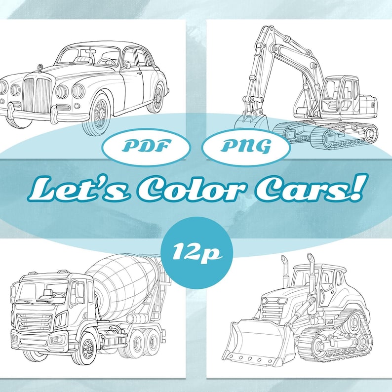 Car Coloring Pages – 12 Printable Vehicles in PDF and PNG - Etsy