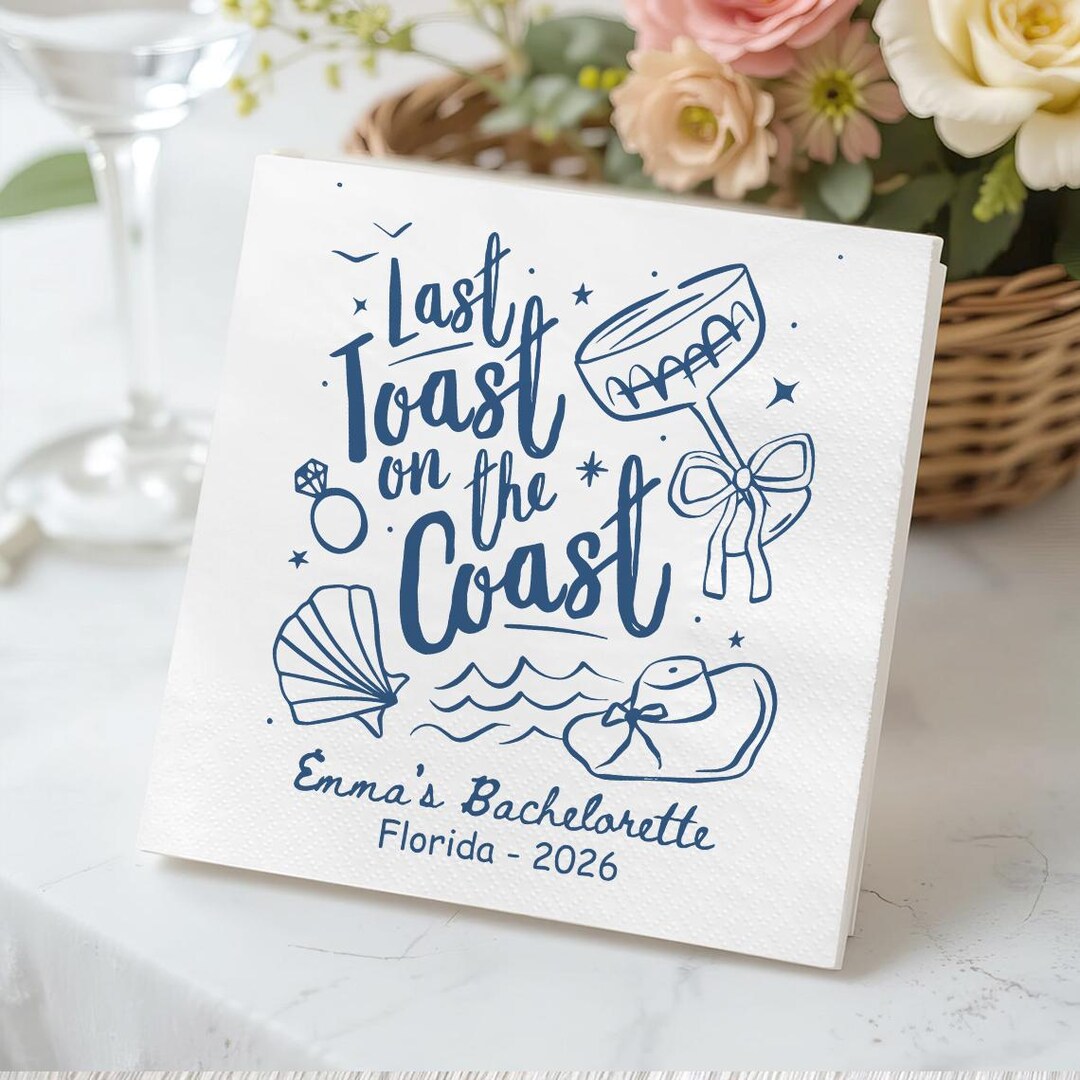 Last Toast on the Coast Bachelorette Napkins, Personalized Cocktail ...