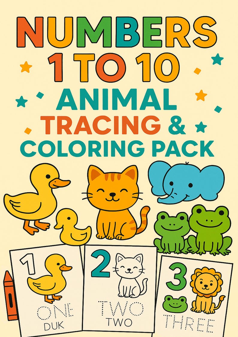 Numbers 1–10 Animal Tracing & Coloring Worksheets – Printable Learning ...