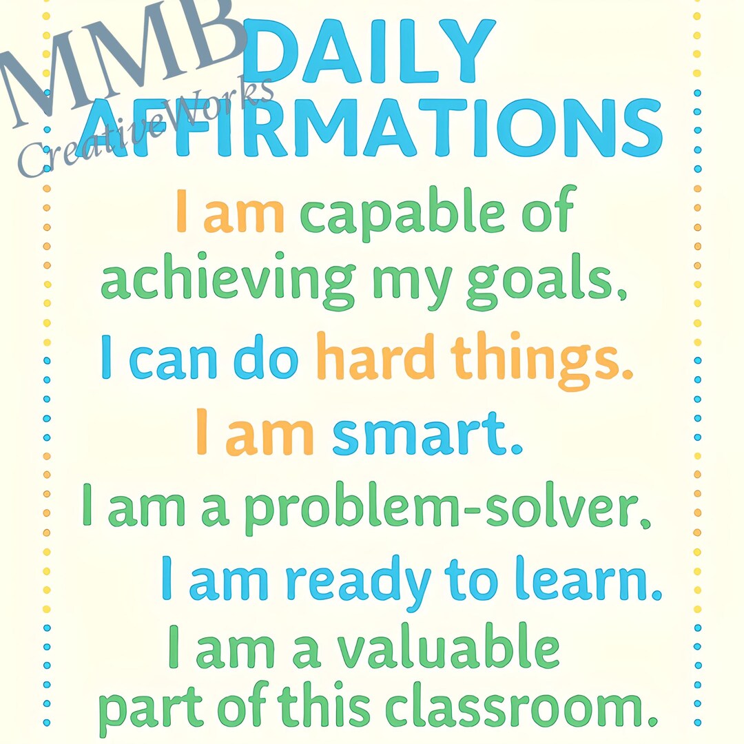 Positive Affirmations Art Print: Colorful I Am Statements (digital ...