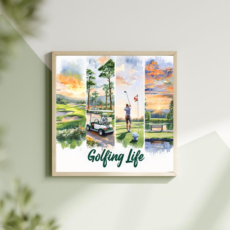 Golfing Watercolor Art Print: 4-section Golf Scene (digital Download ...
