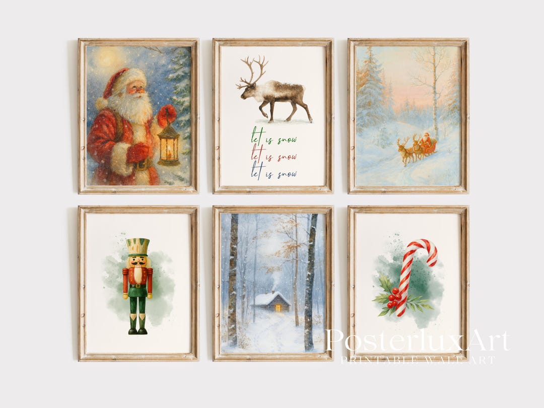 Christmas Wall Art Set | 6 Printable Holiday Posters | Santa Claus ...