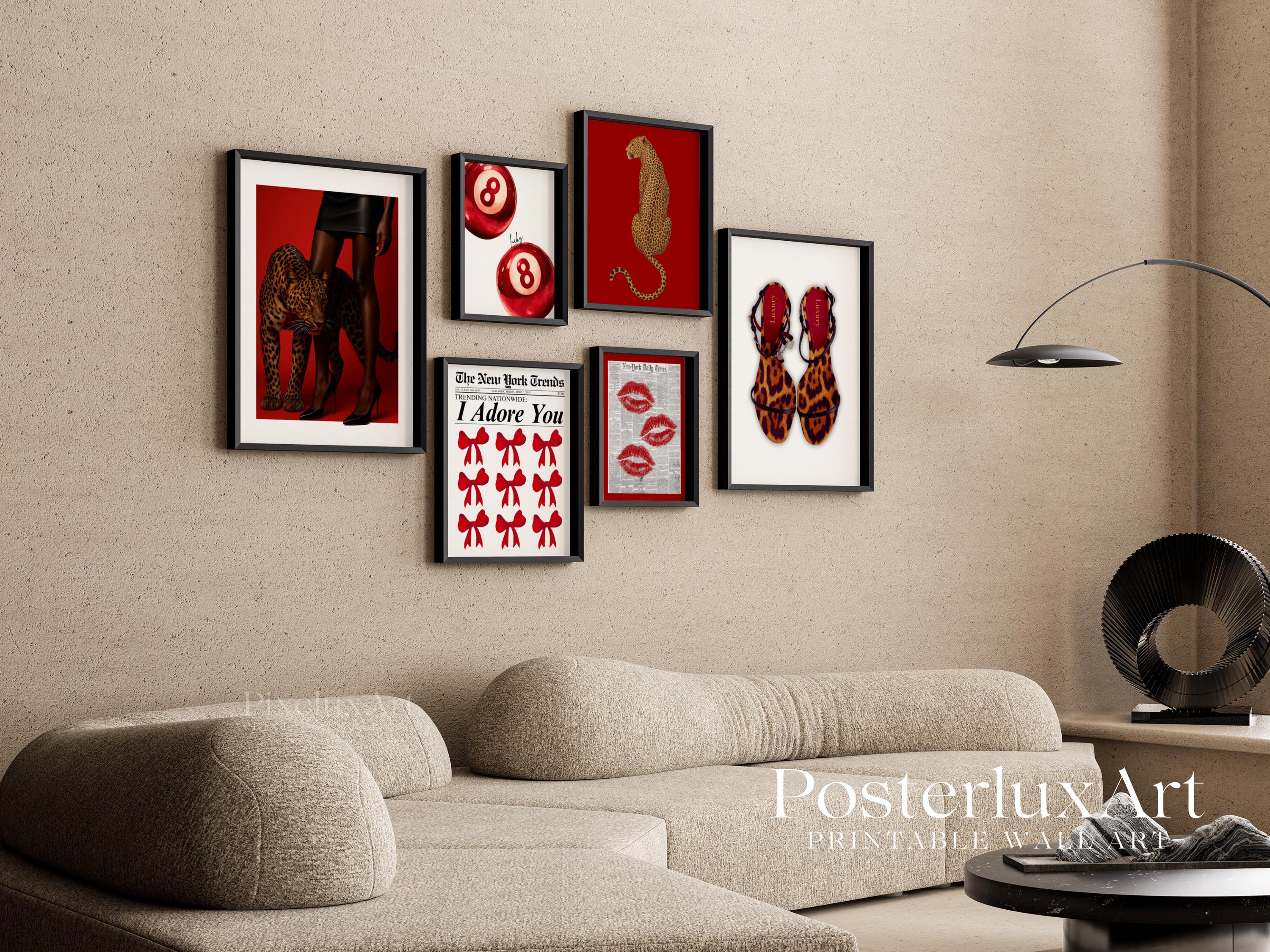 Gallery Retro Red Leopard Wall Art Set, Girly Red Prints, Aesthetic ...