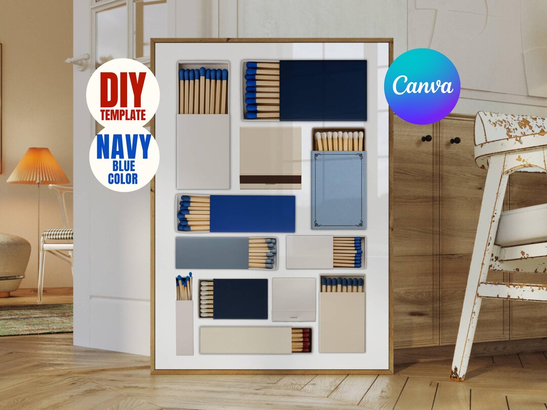 Navy Blue Matchbook Canva Template • DIY Custom Matches Poster ...