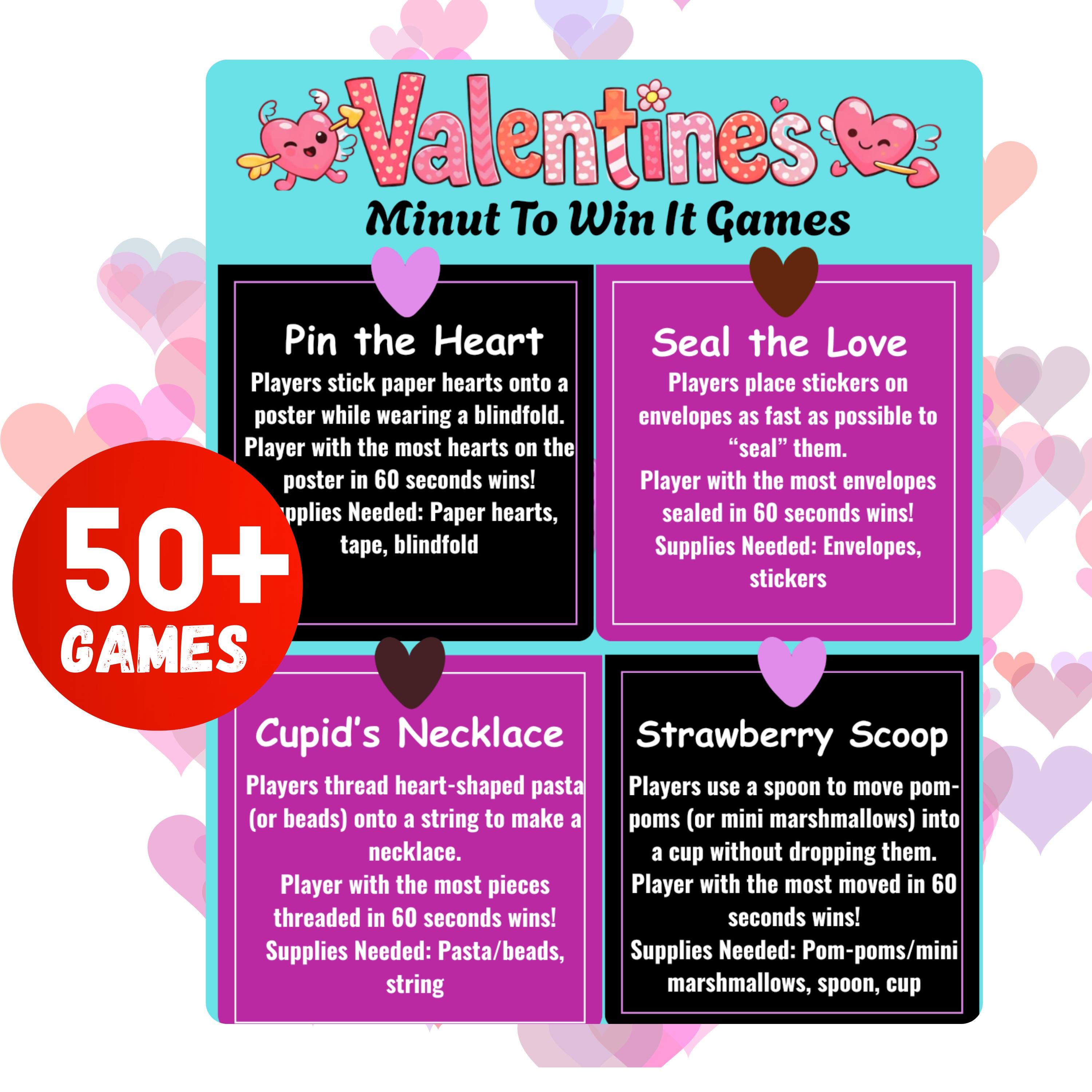 Valentine Minute to Win It Games Printable | 50 Minute to Win It Games ...