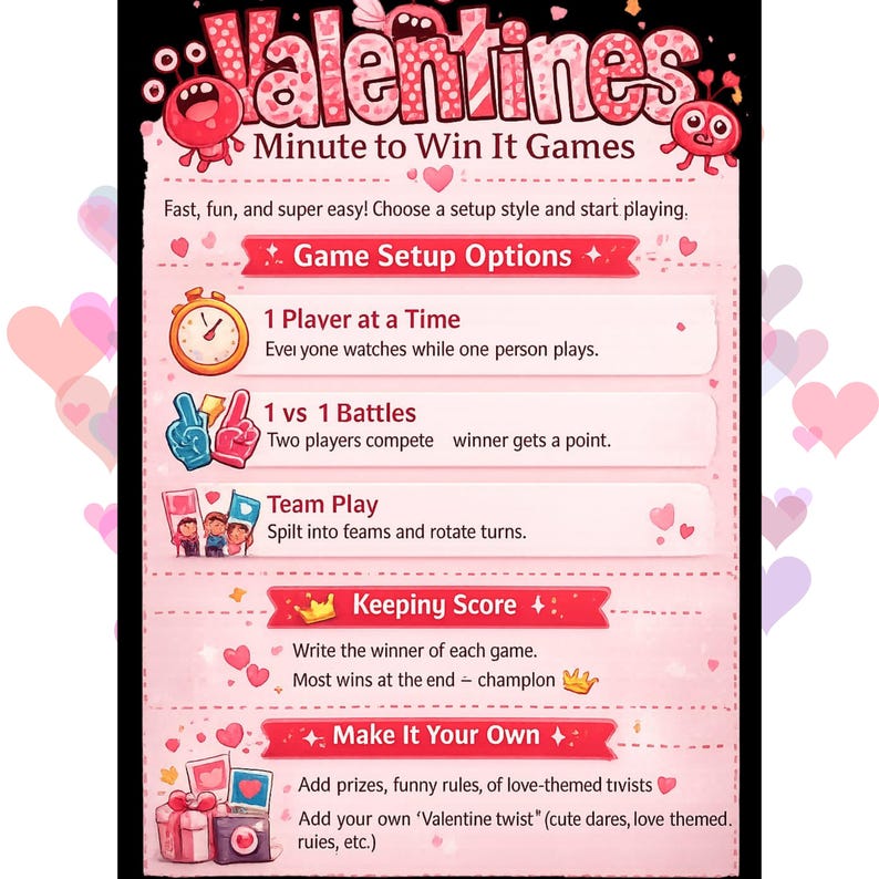Valentine Minute to Win It Games Printable | 50 Minute to Win It Games ...