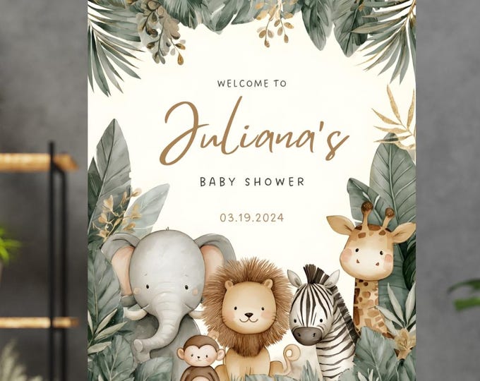 Safari Baby Shower Welcome Sign, Jungle Animals (canva Template ...