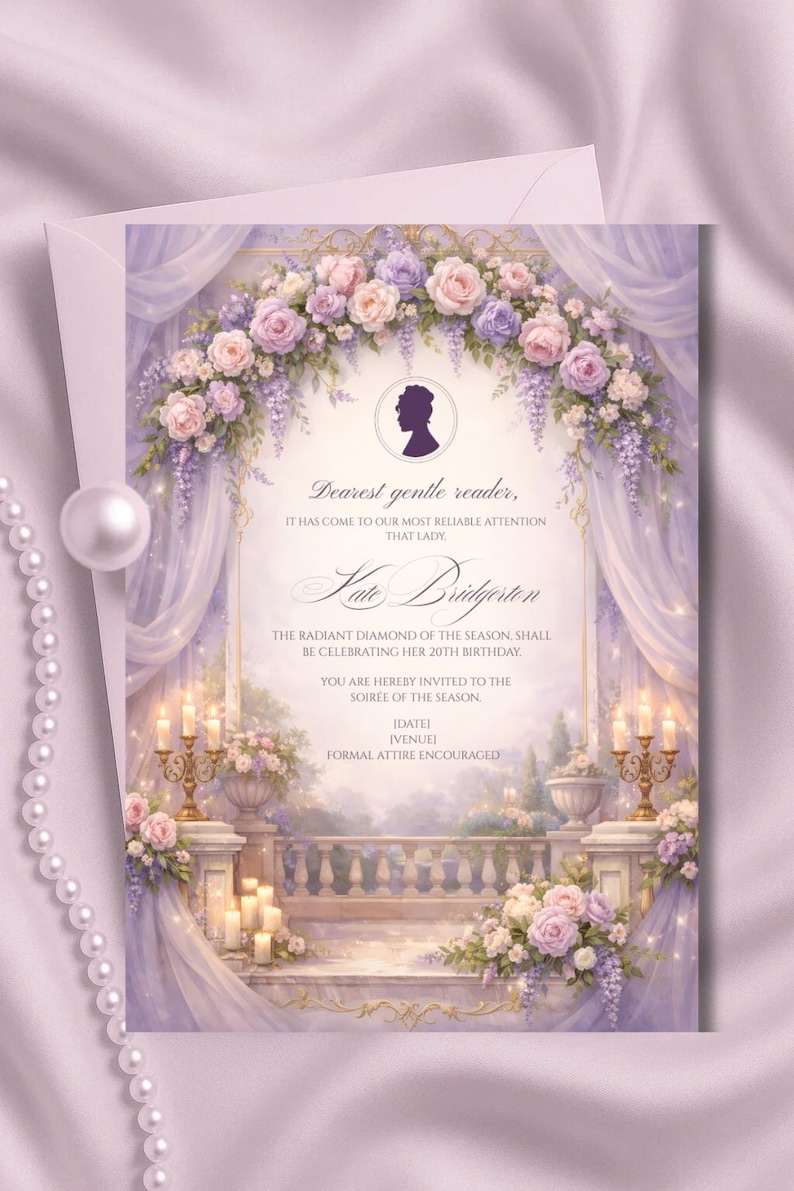Bridgerton Inspired Wedding Invitation, Lavender Floral, Editable Canva ...
