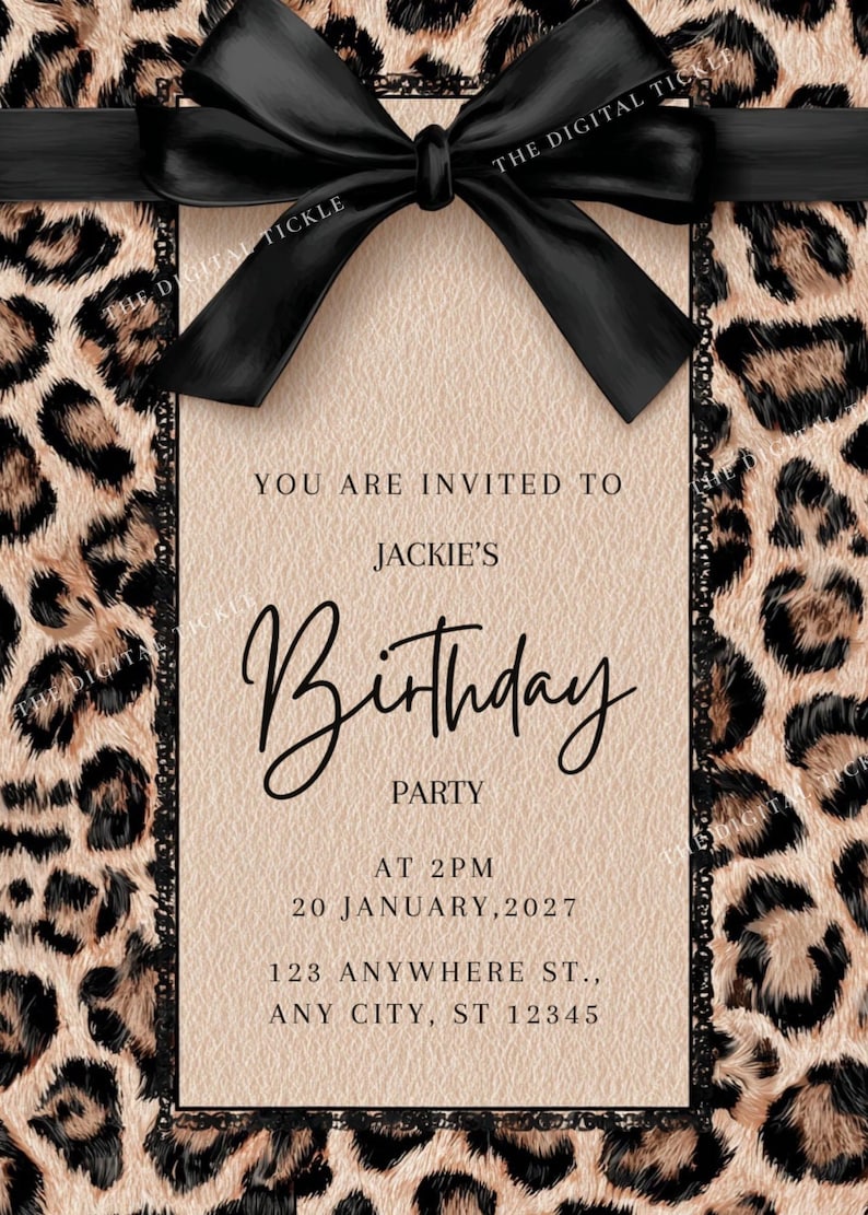 Cheetah Print Birthday Invitation, Coquette Bow (editable Canva ...