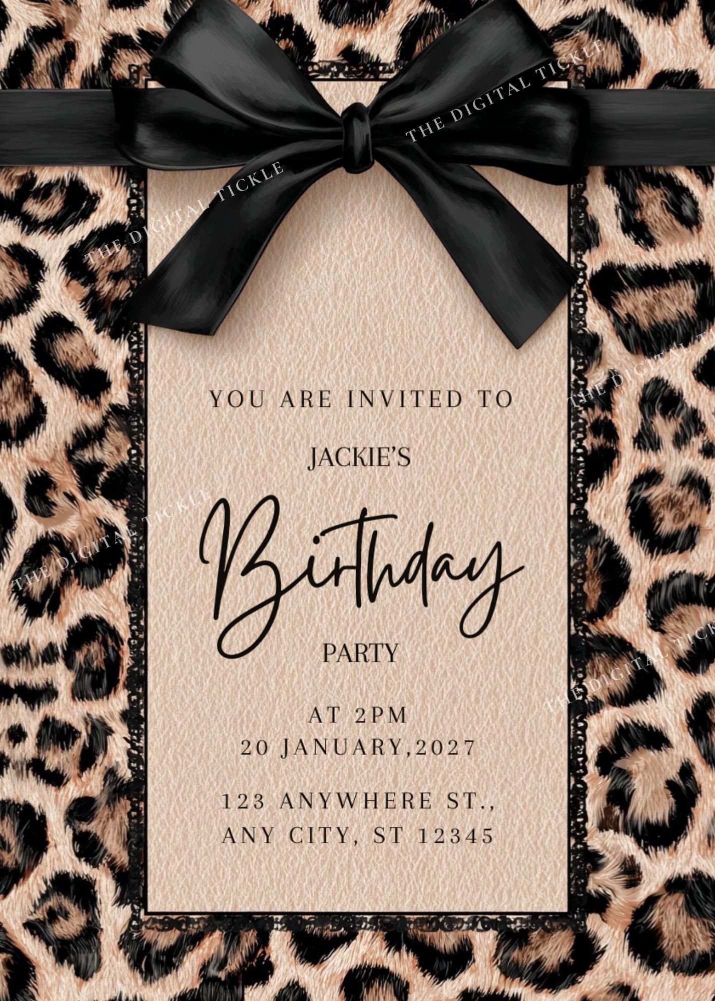 Cheetah Print Birthday Invitation, Coquette Bow (editable Canva ...