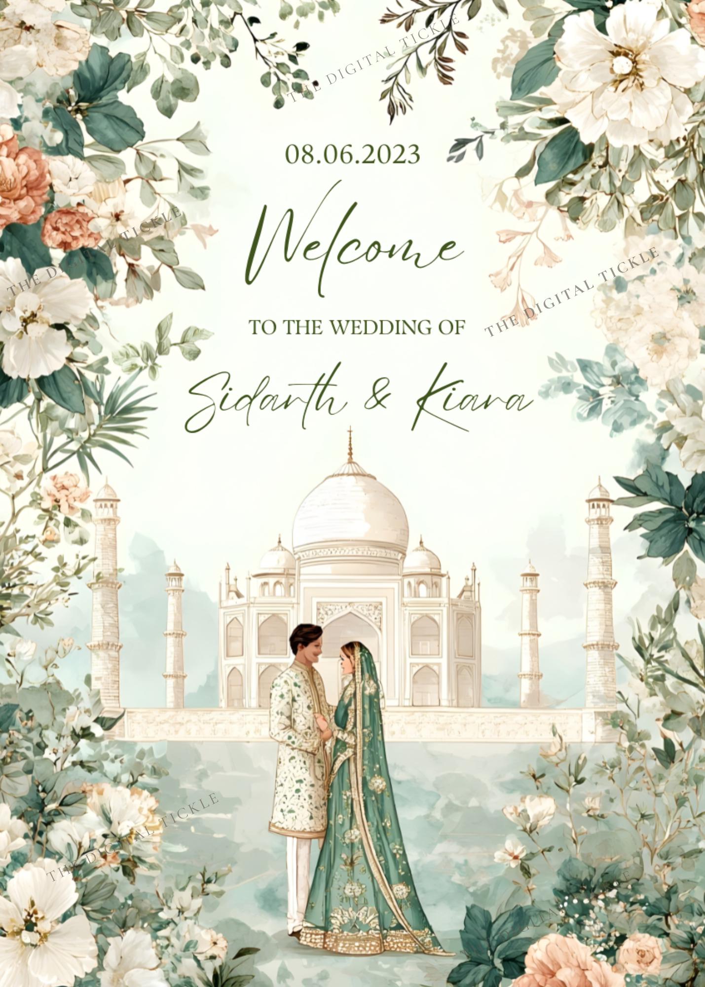 Taj Mahal Indian Wedding Welcome Sign, Royal Greenery (editable Canva ...