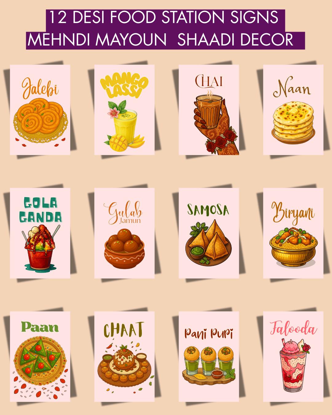 Desi Wedding Food Station Signs, Indian Pakistani Decor (digital ...