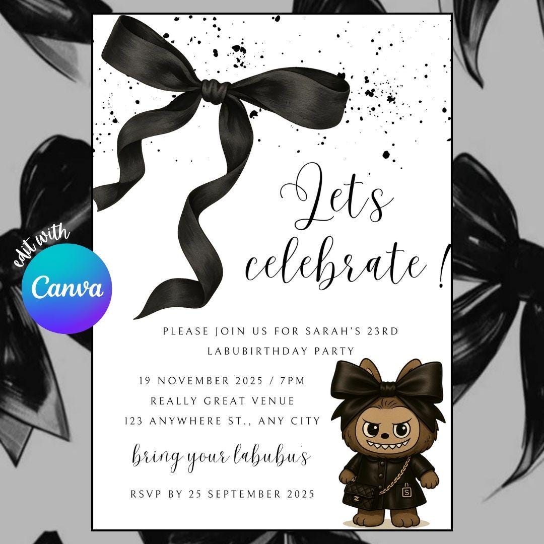 Labubu Birthday Invitation Theme Party Labubu the Monsters Editable ...
