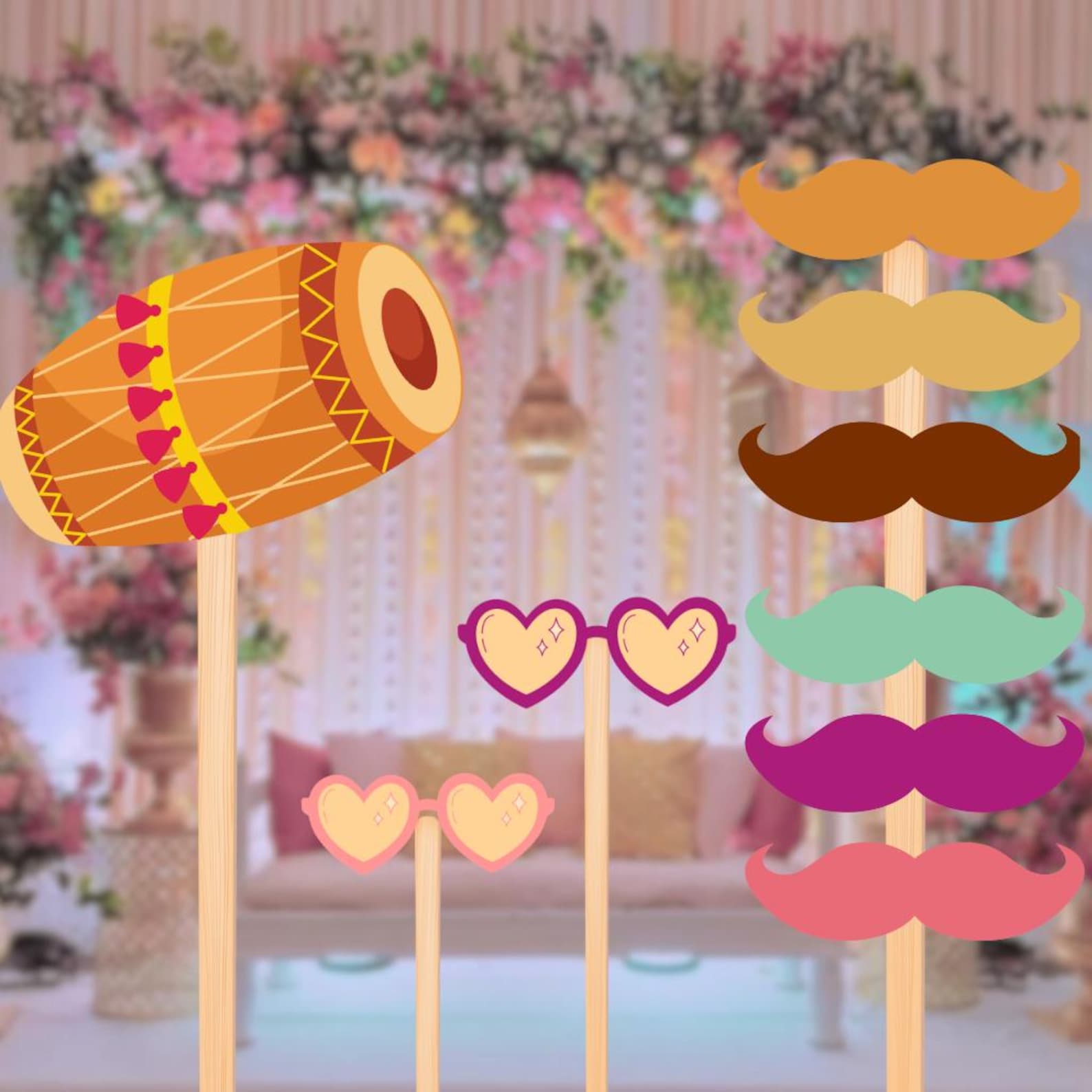 Desi Indian Pakistani Wedding Photo Booth Props: Mehndi Sangeet Dholki ...
