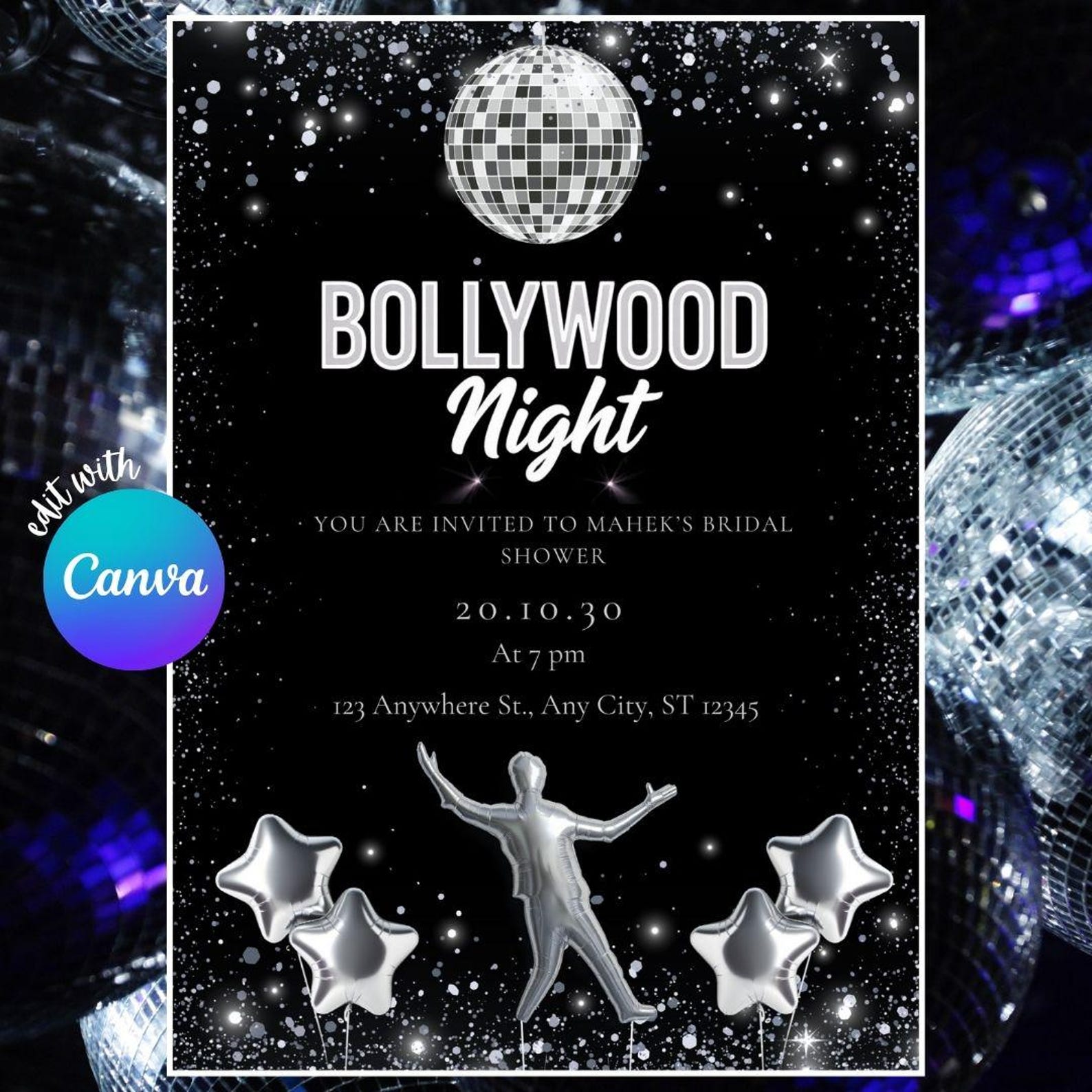 Bollywood Birthday Invitation, Desi Disco Night Theme (editable Canva ...