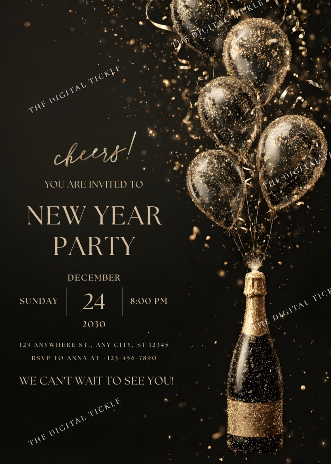 Black & Gold NYE Party Invitation, Glam New Year (editable Canva ...