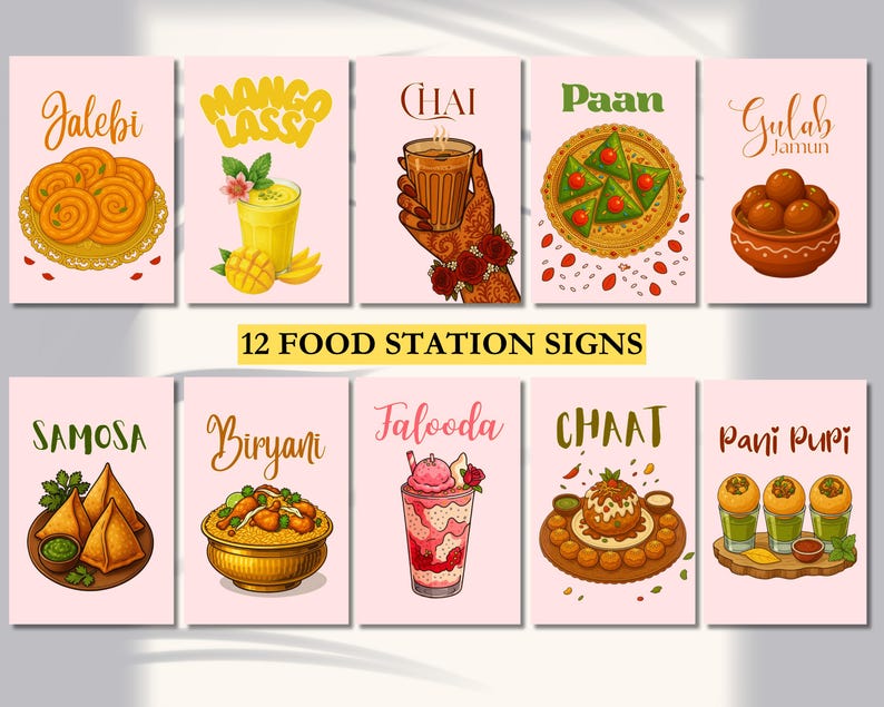 Desi Wedding Food Station Signs Bundle of 12 Indian Pakistani Shaadi ...