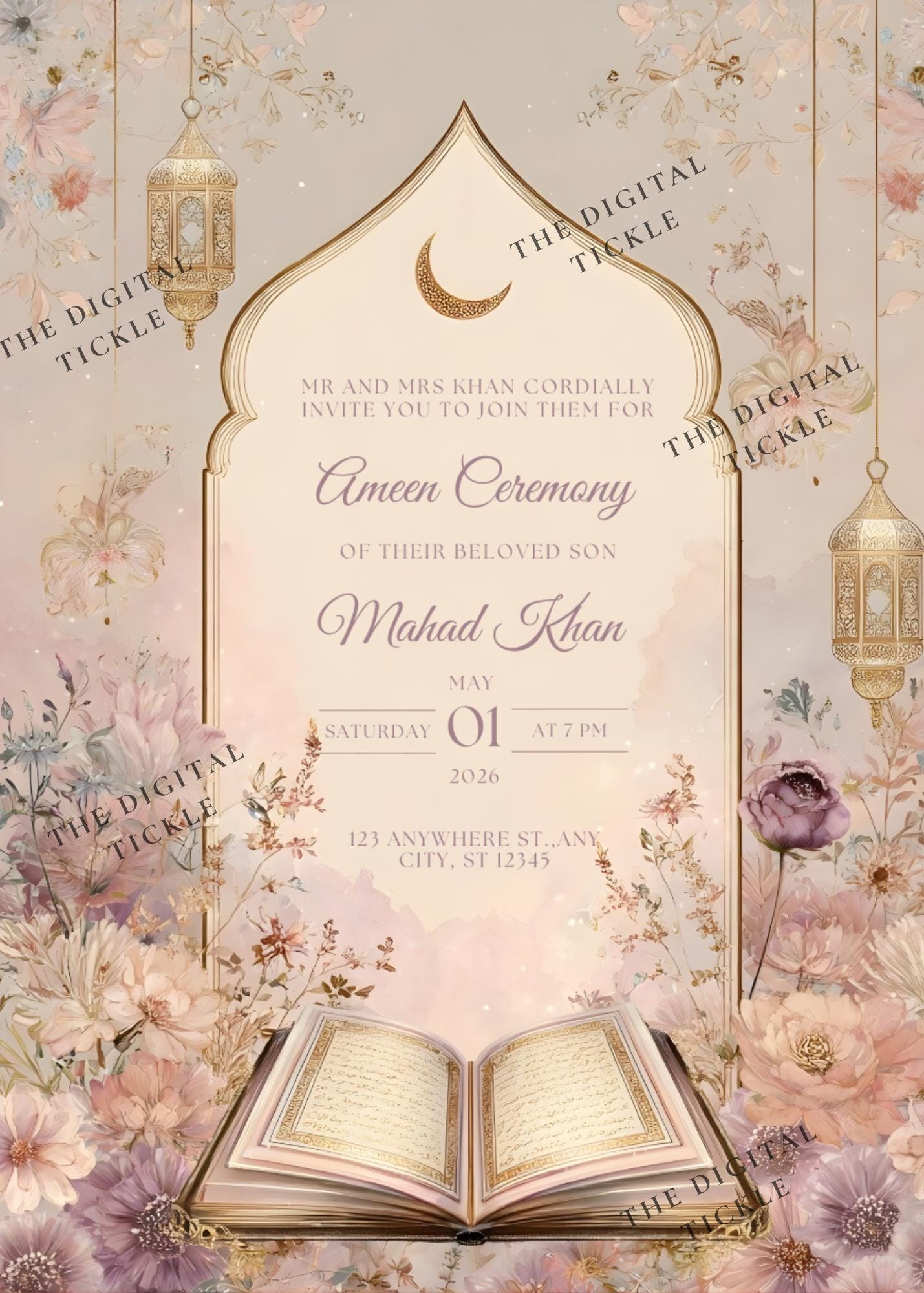 Islamic Ameen Ceremony Invitation, Editable Mubarak Card (canva ...