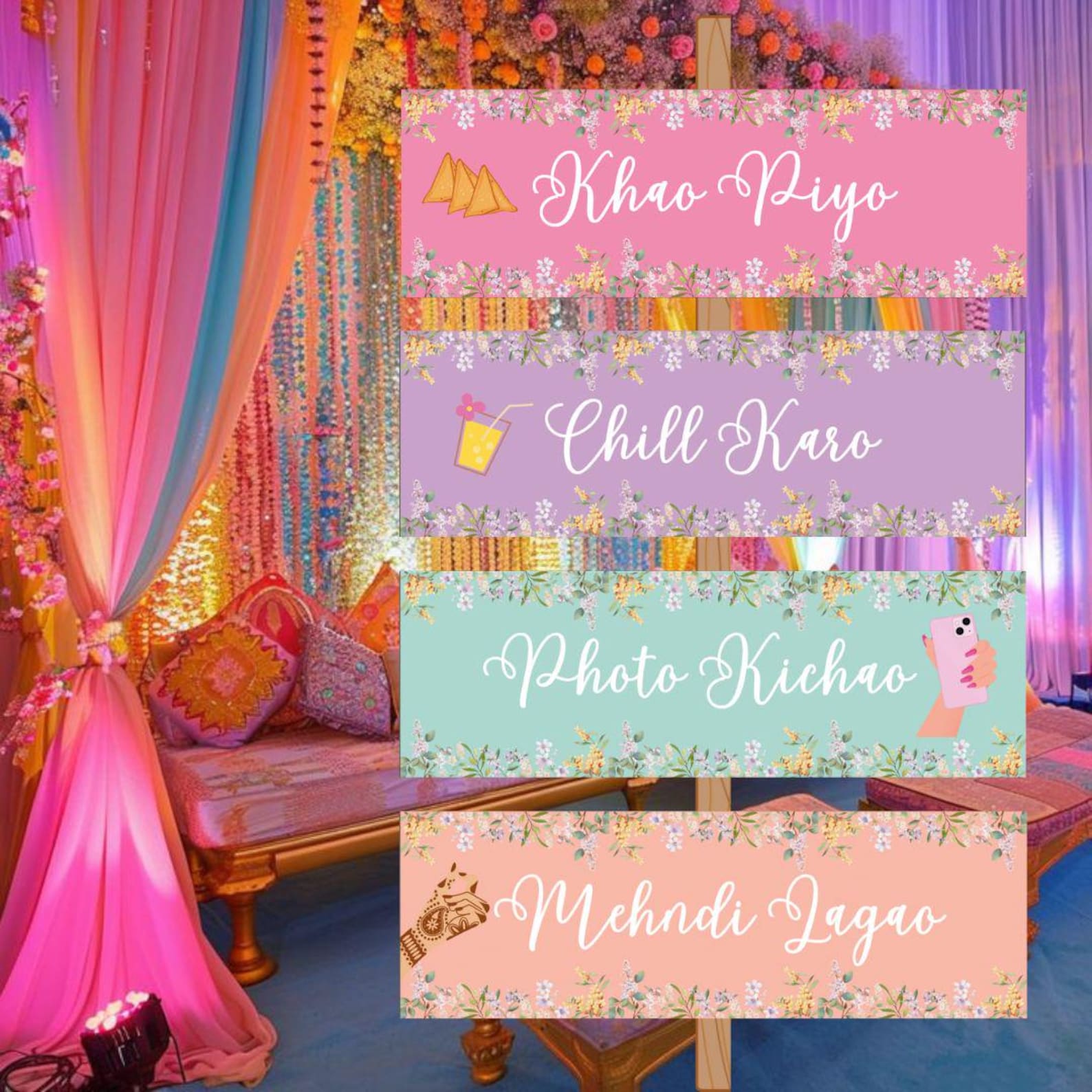Khao Piyo Sign Colorful Desi Wedding Mehndi, Maiyoun, Dholki, Sangeet ...