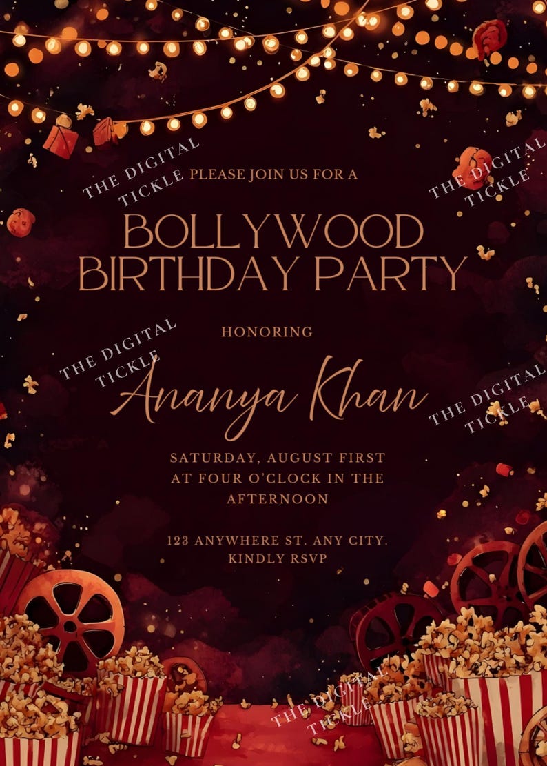Bollywood Birthday Invitation, Desi Movie Night Theme (editable Canva ...