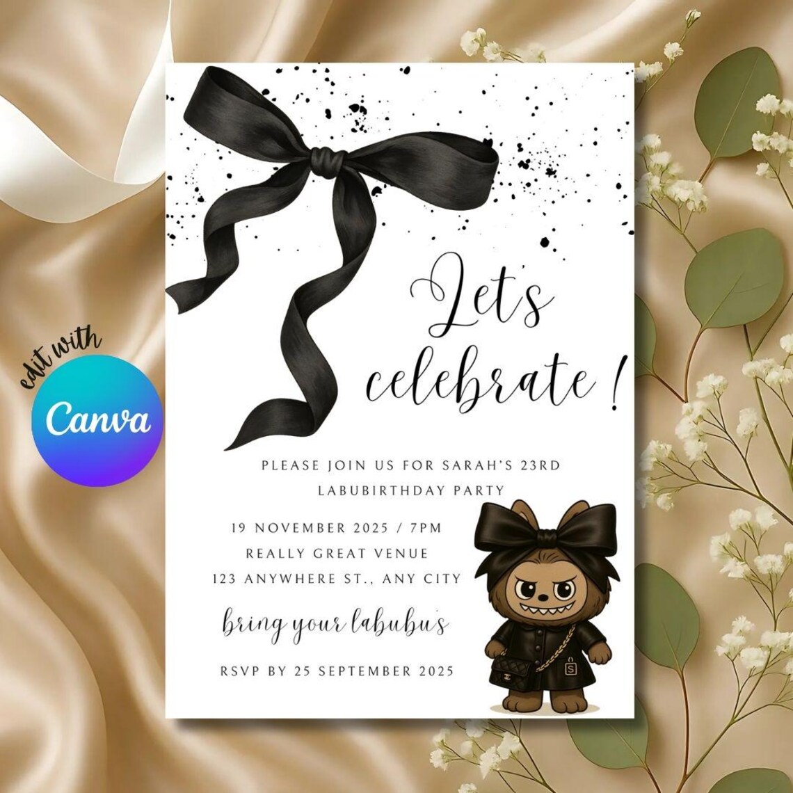 Labubu Birthday Invitation Theme Party Labubu the Monsters Editable ...