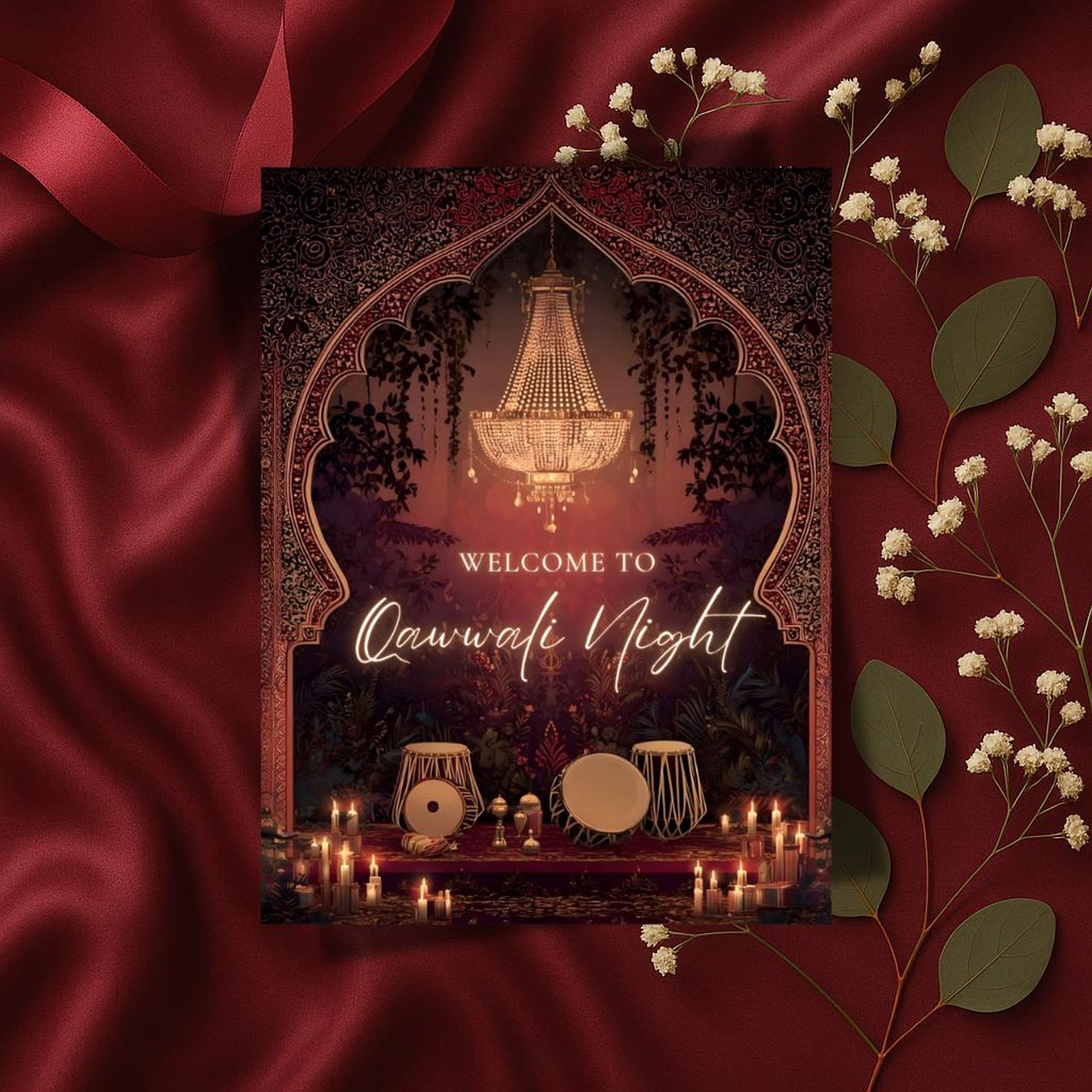 Qawwali Night Welcome Sign: Pakistani Wedding Decor (canva Template) - Etsy