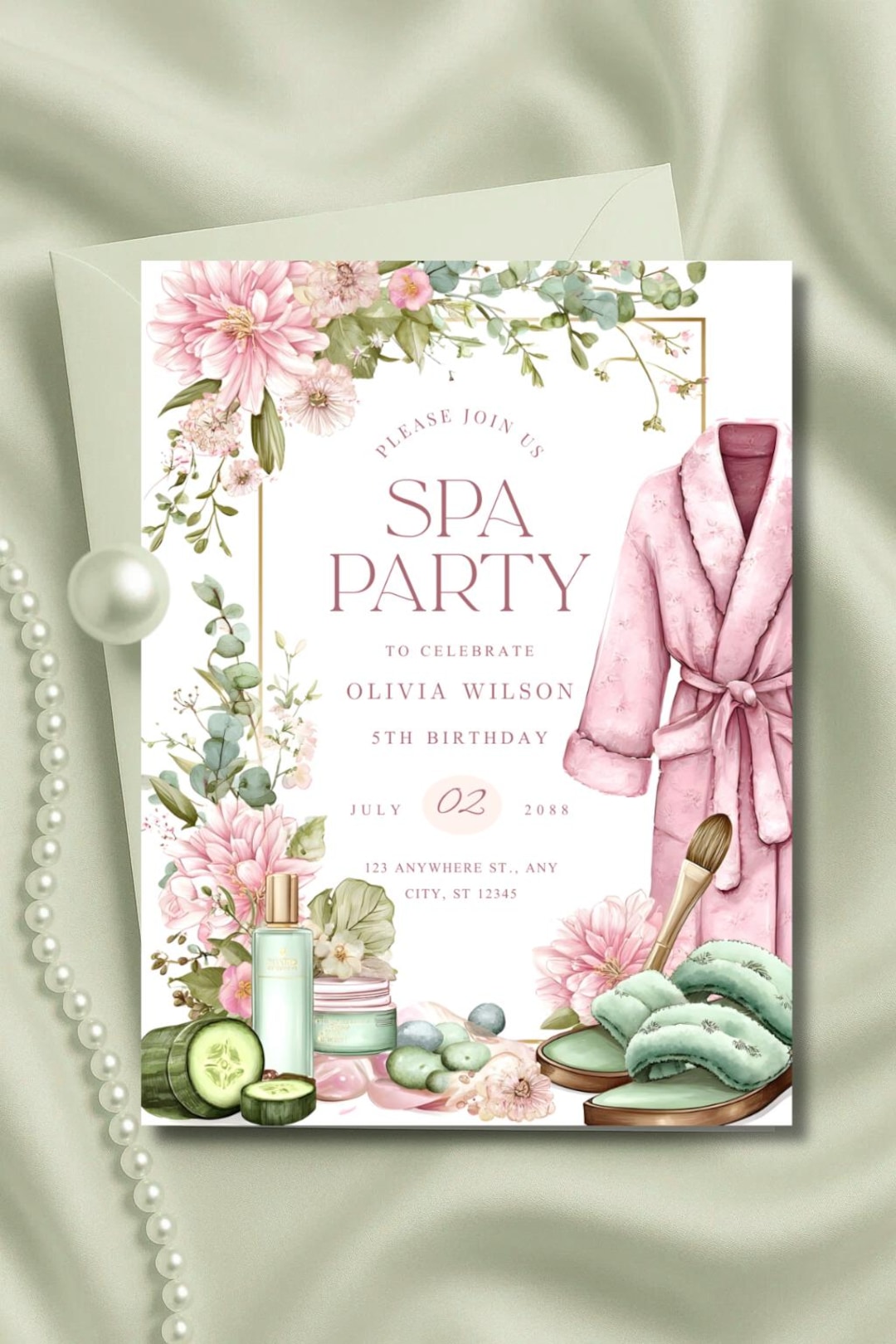 Spa Birthday Party Invitation, Glam Pamper, Editable Canva Template ...