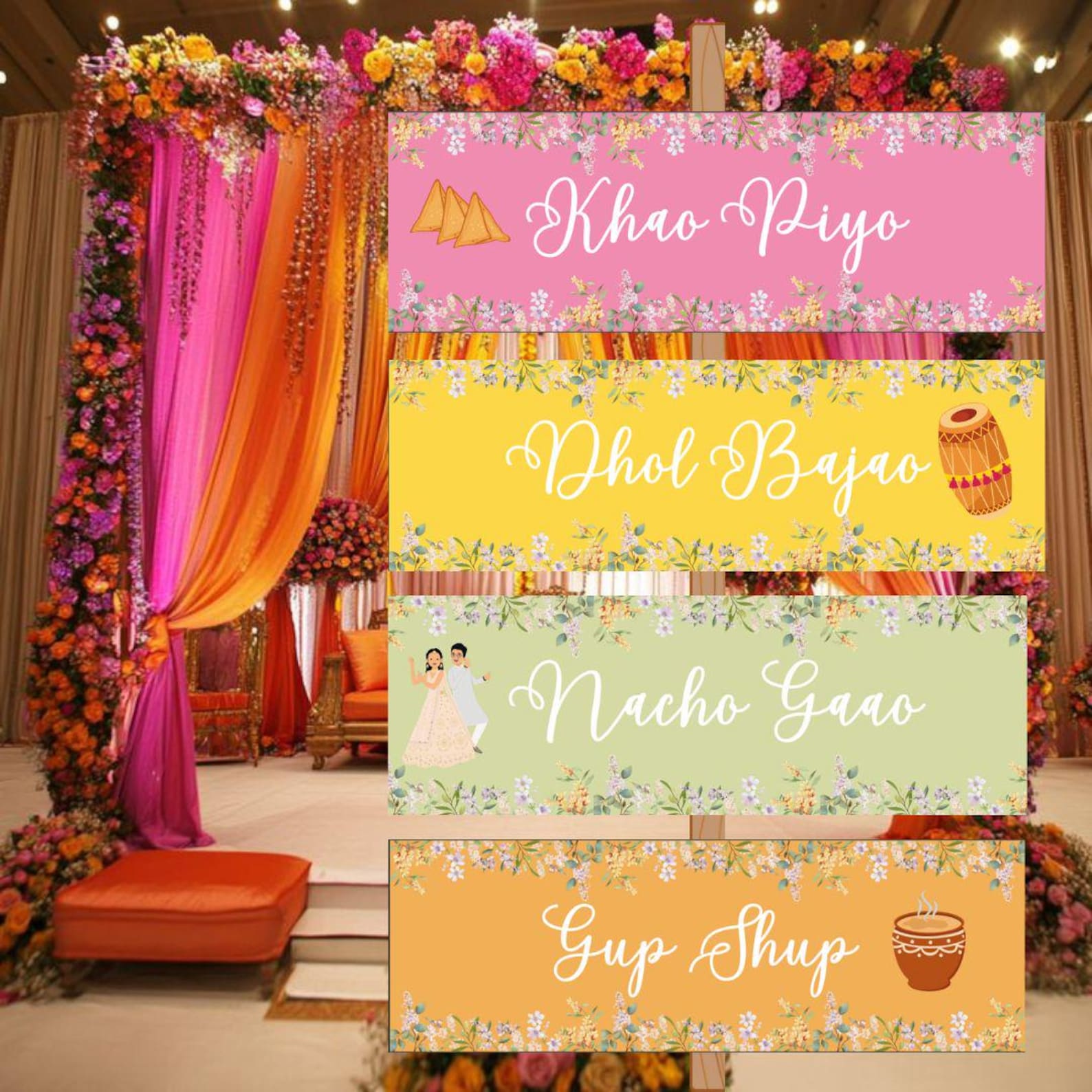 Khao Piyo Sign Colorful Desi Wedding Mehndi, Maiyoun, Dholki, Sangeet ...