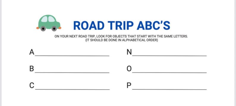 Road Trip ABC Game - Etsy